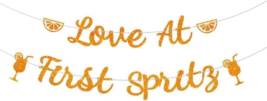 Orange Glitter "Love At First Spritz" Banner Set with Cocktails and ...