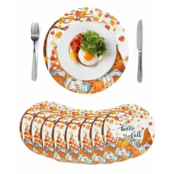 Orange Gnome Fall Thanksgiving Round Table Placemats set of 8, Pumpkin ...