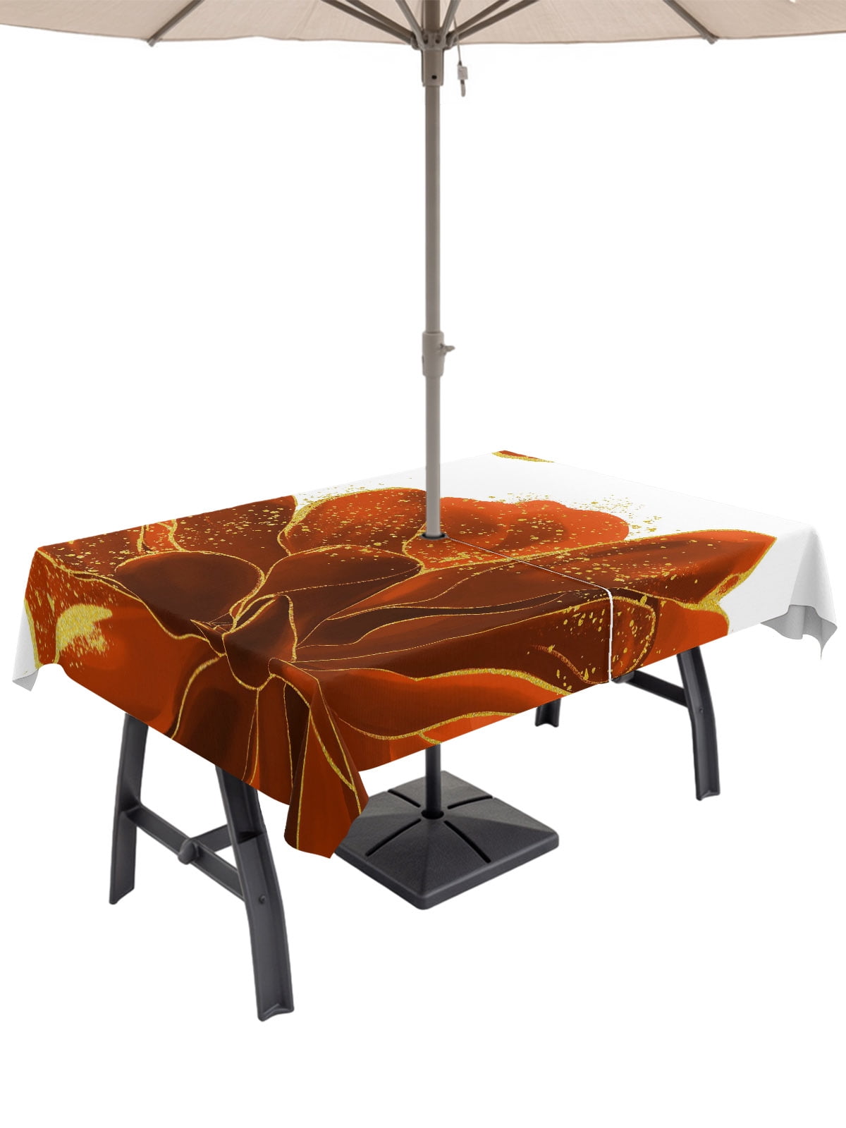 Orange Gold Flower Rectangle Outdoor Tablecloth with Umbrella Hole ...
