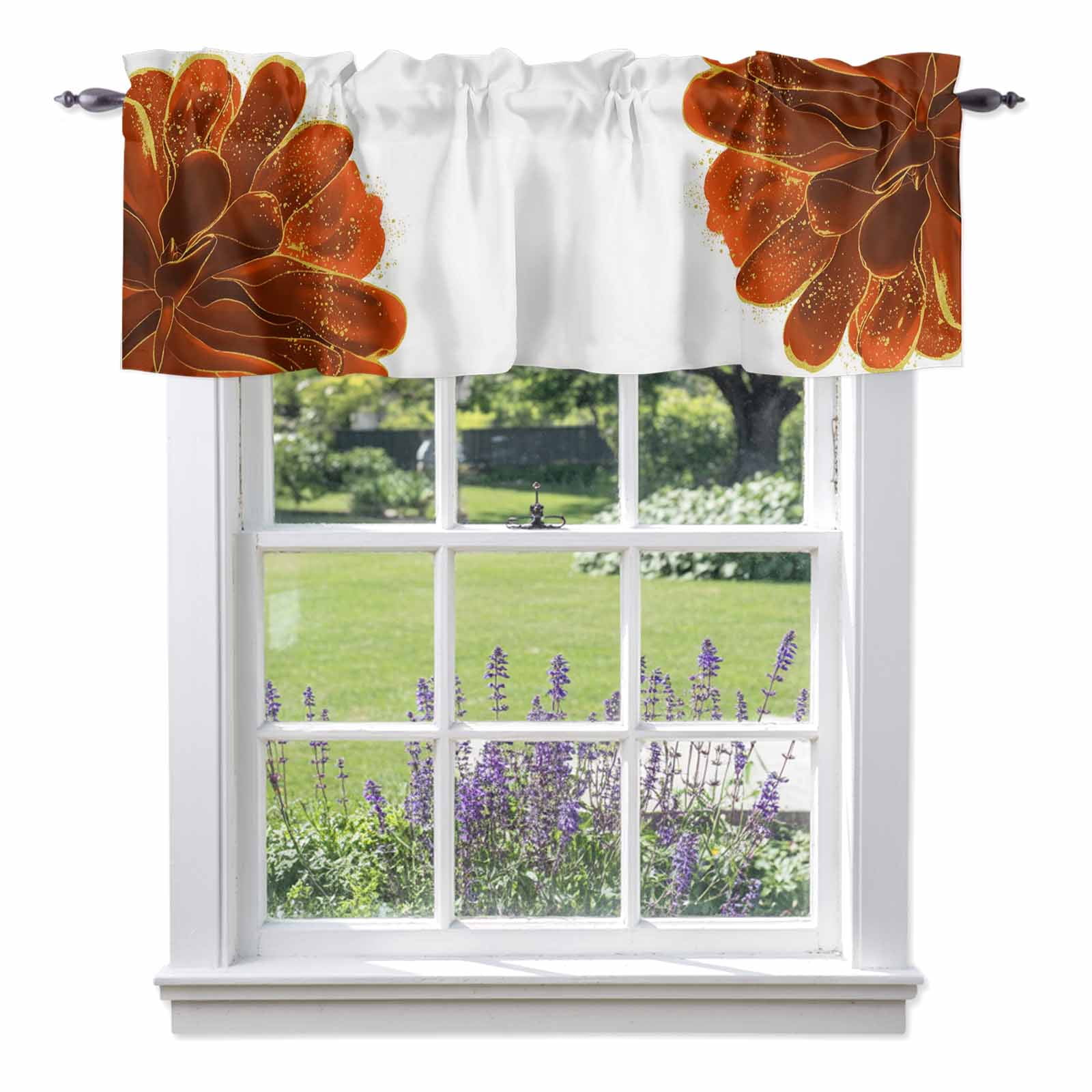 Orange Gold Flower Valances for Windows, Orange Gradient Vintage ...