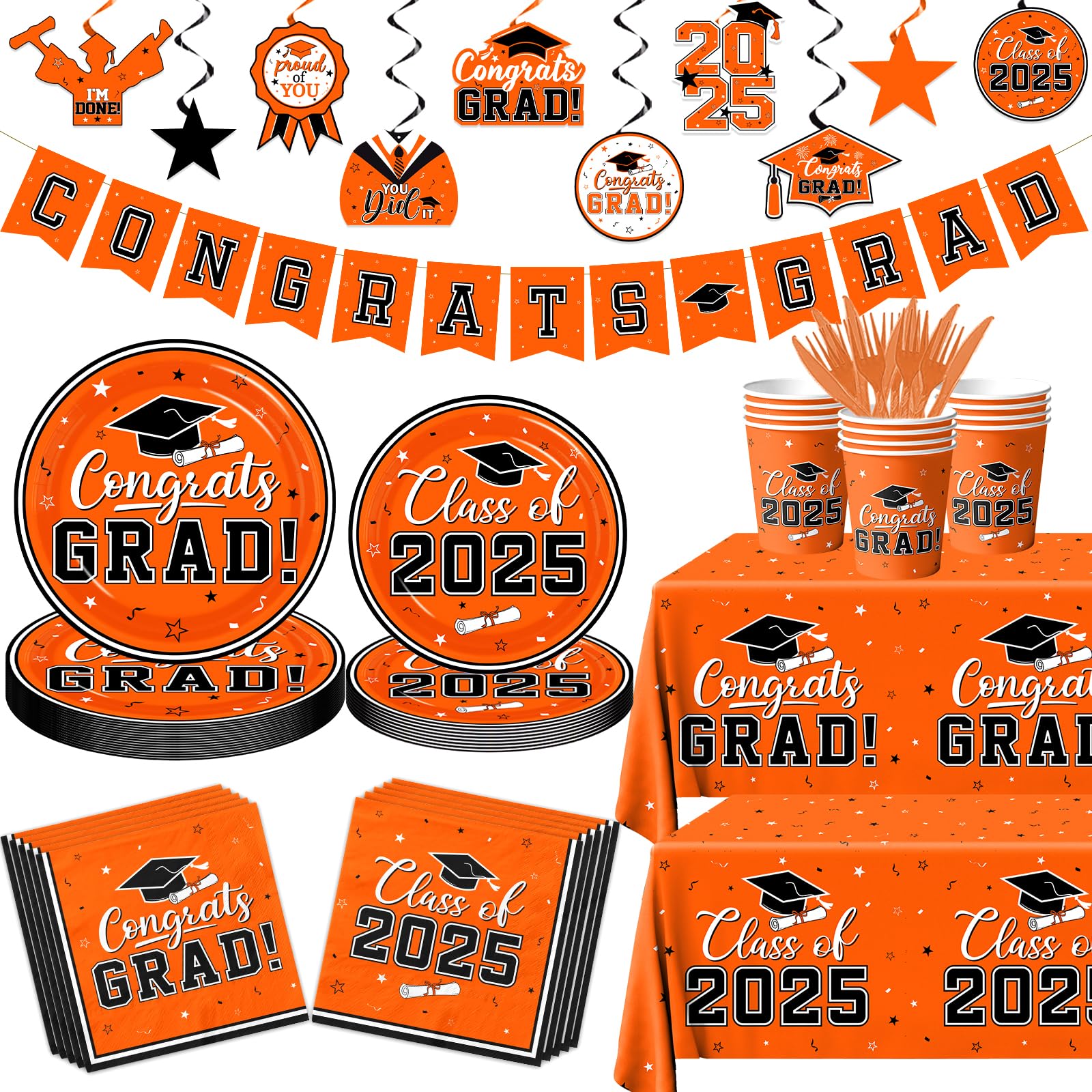 Orange Graduation Decorations 2025, IFF17 Graduation Paper Plates and ...