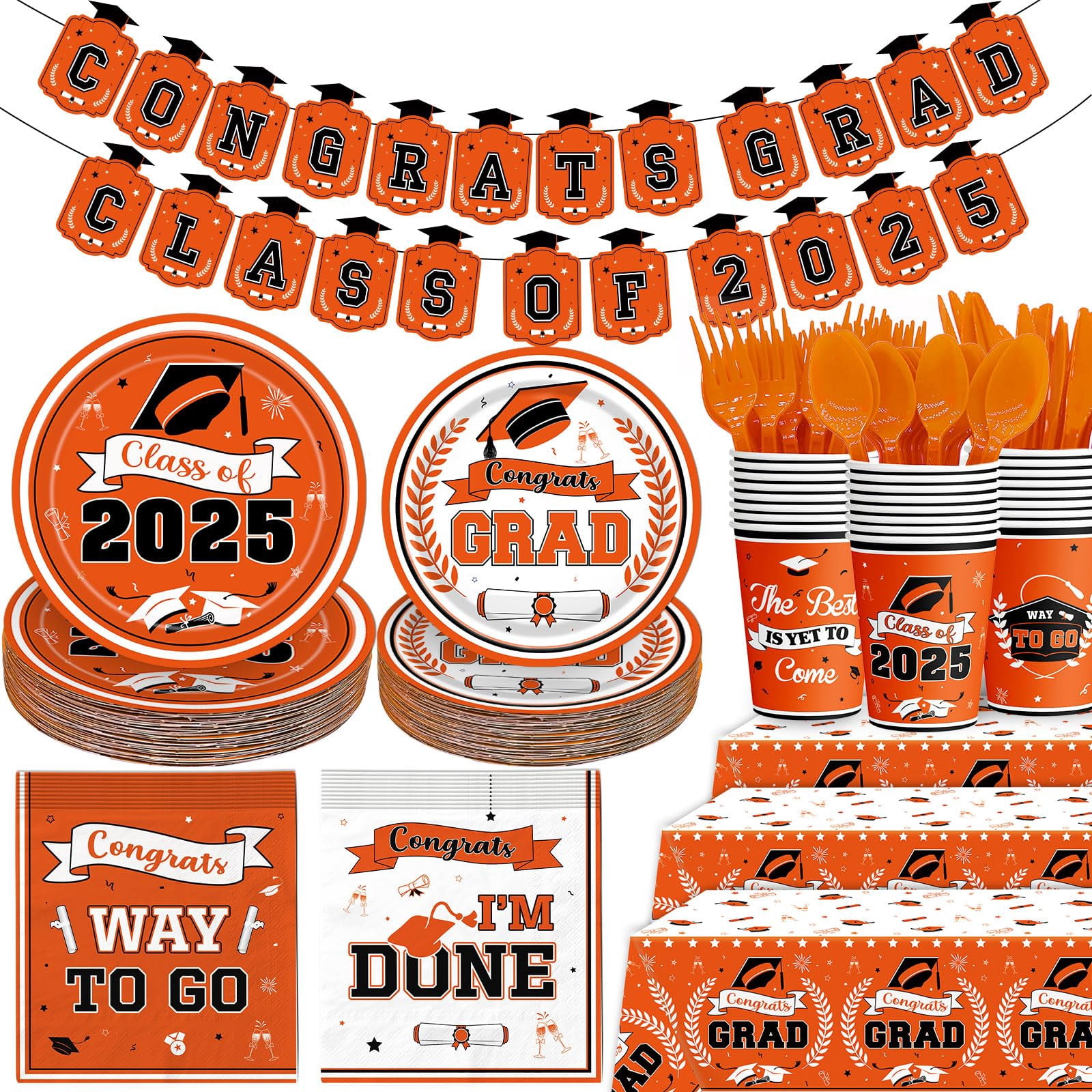 Orange Graduation Decorations 2025 RRF12 Graduation Plates and Napkins ...