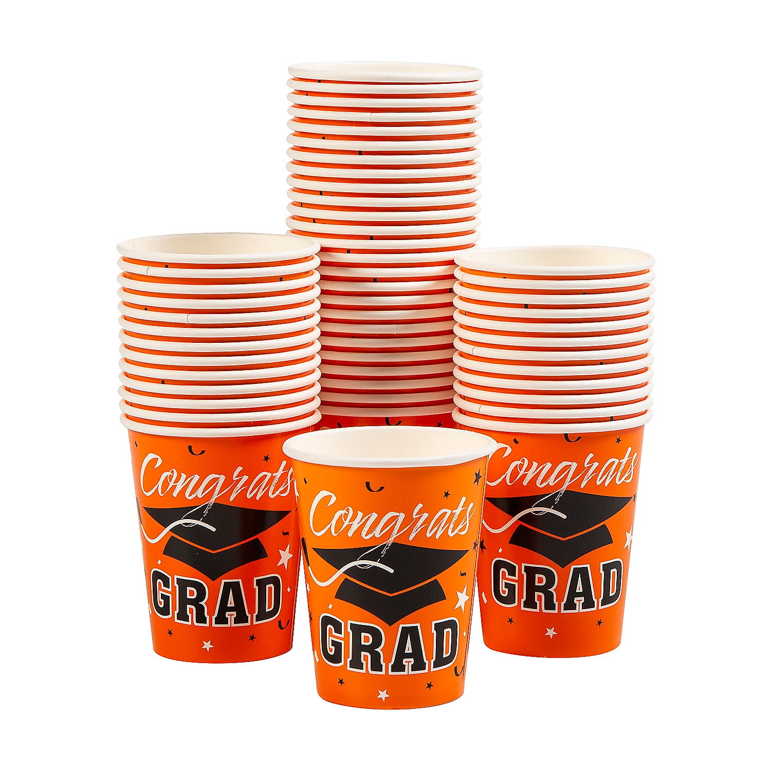 Orange Graduation Party Congrats Grad & Cap Paper Cups Bulk 50 Pc ...