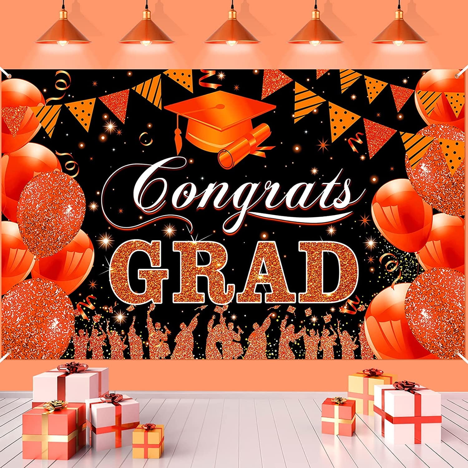 Orange Graduation Party Decorations Banner Orange and Black Congrats ...