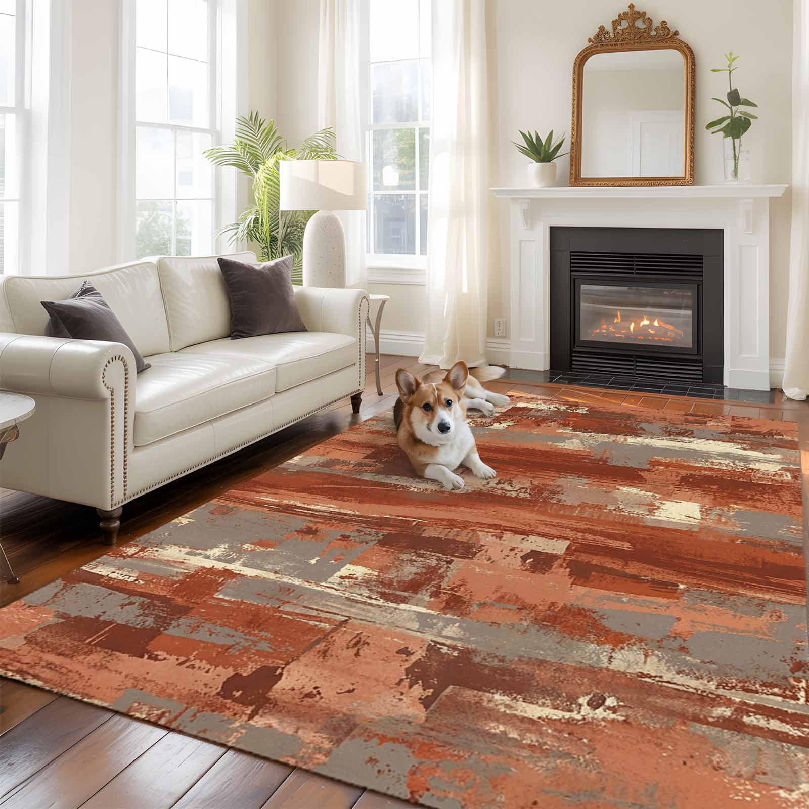 Orange Graffiti Art Large Area Rugs 8x10 ft Abstract Distressed Ombre ...
