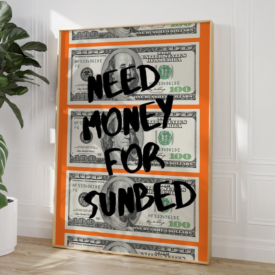 Orange Graffiti Wall Art Preppy Room Decor 'Need Money For Sunbed ...