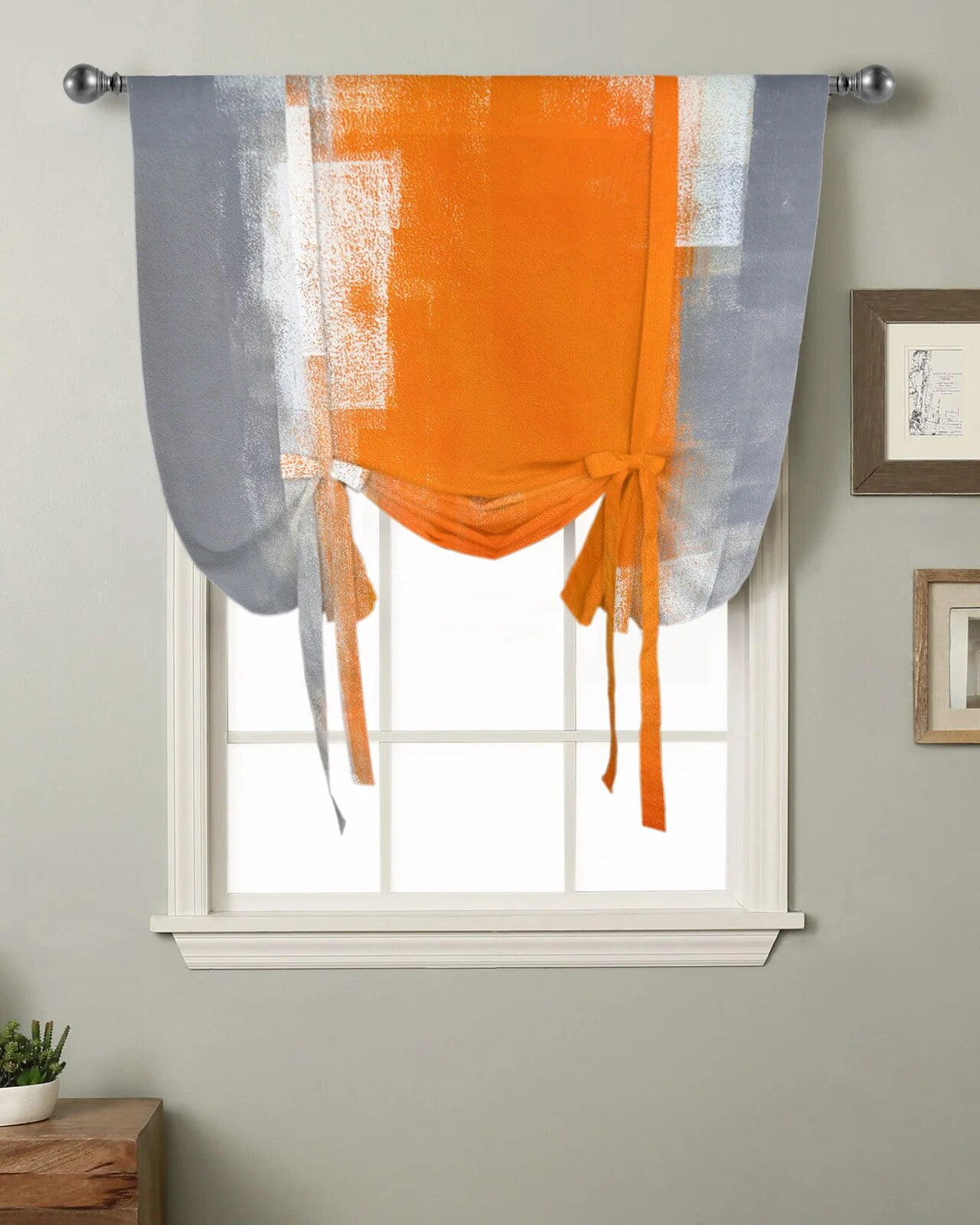 Orange Gray Abstract Oil Painting Texture Kitchen Short Window Curtain ...