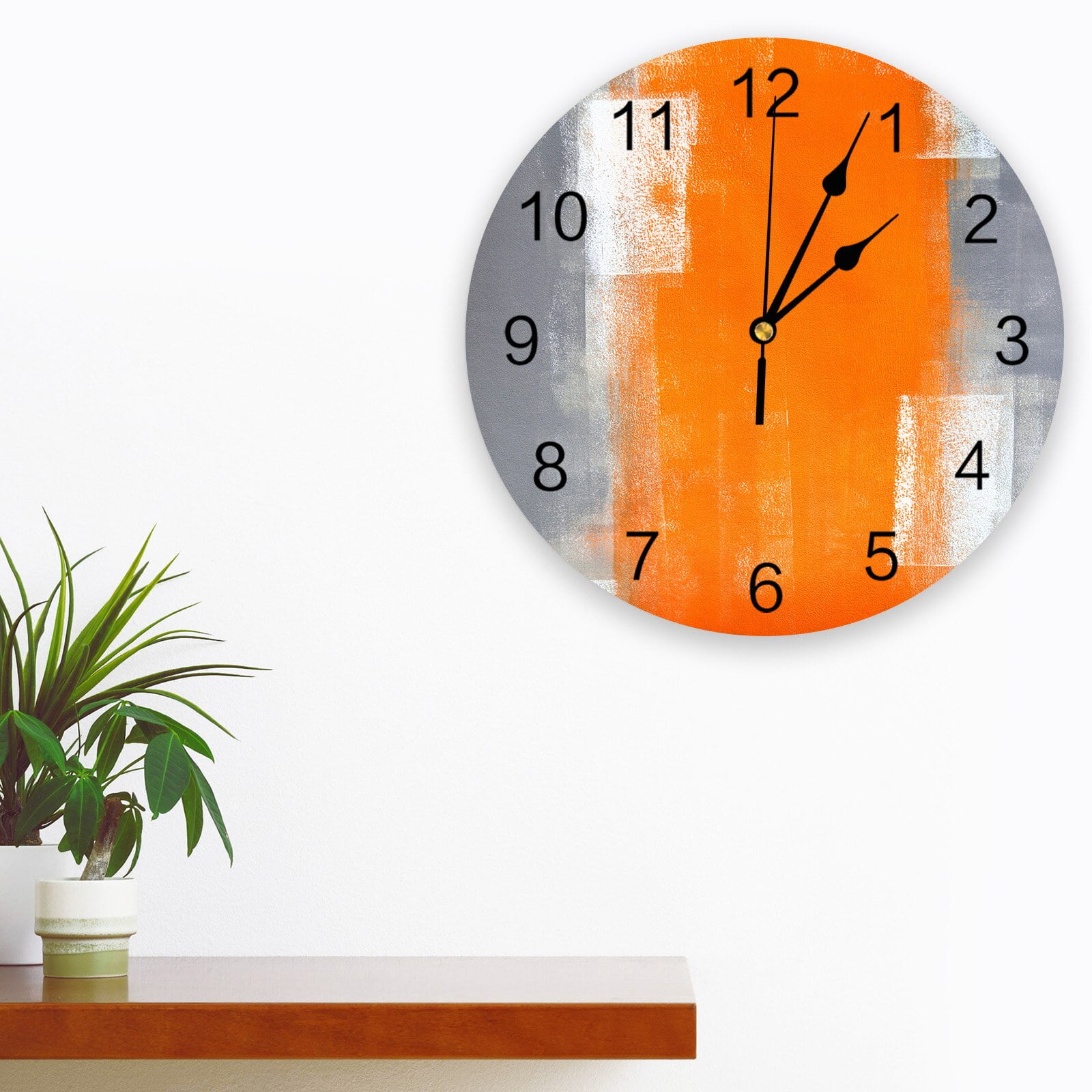 Orange Gray Abstract Texture Silent Wall Clock Fashion Living Room ...