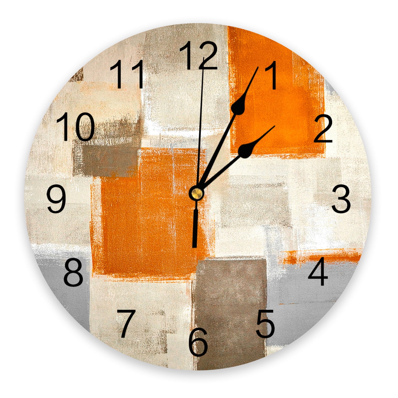 Orange Gray Abstract Texture Wall Clock Bedroom Silent Wall Digital ...