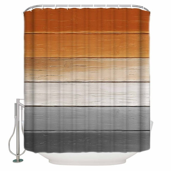 Orange Gray Bathroom Shower Curtains with 12 Hooks Polyester Waterproof ...