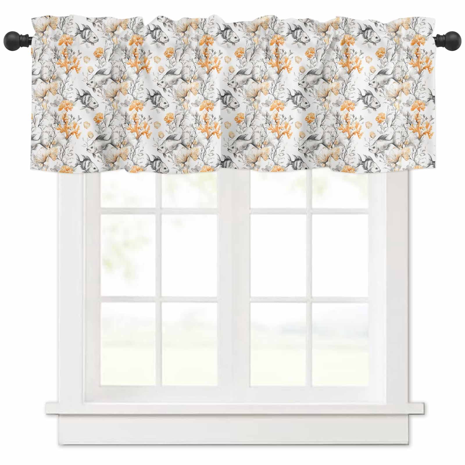 Orange Gray Coral Valances for Windows Farmhouse Kitchen Curtains ...