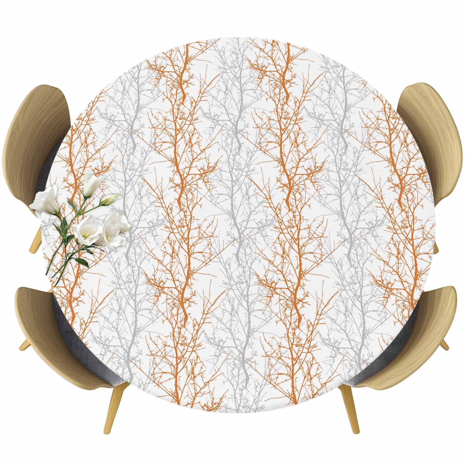 Orange Gray Fitted Tablecloth with Elastic Edged, Round Table Cloth for ...