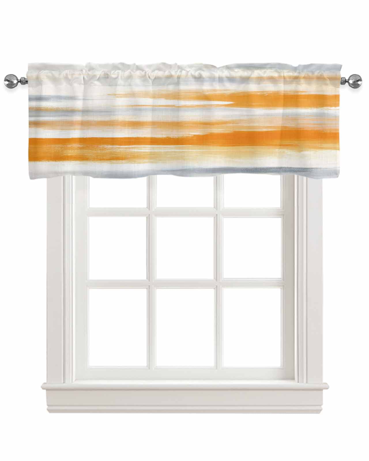 Orange Gray White Kitchen Valances for Windows Farmhouse Linen Window ...