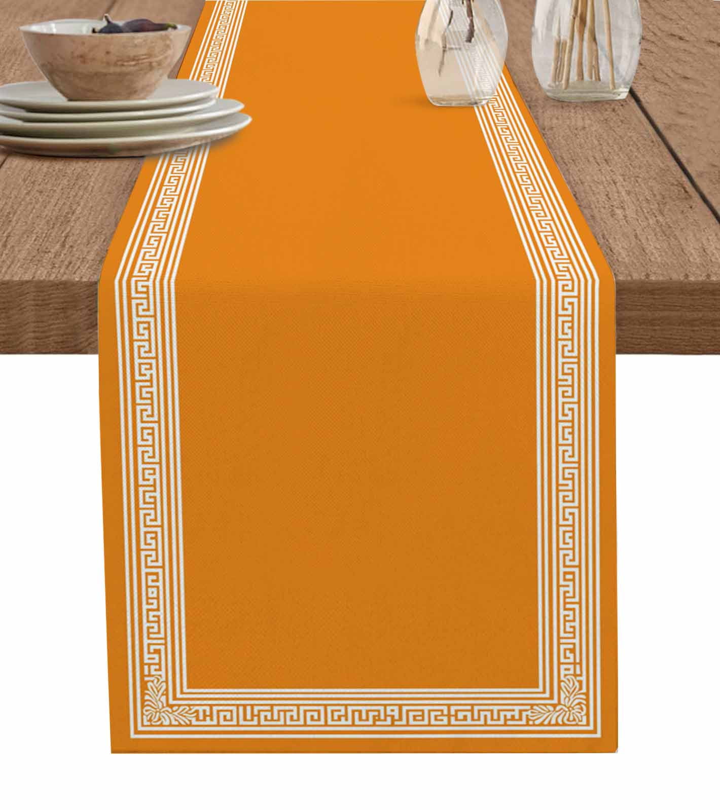 Orange Greek Key Table Runner 120 Inches, White Greece Ancient ...