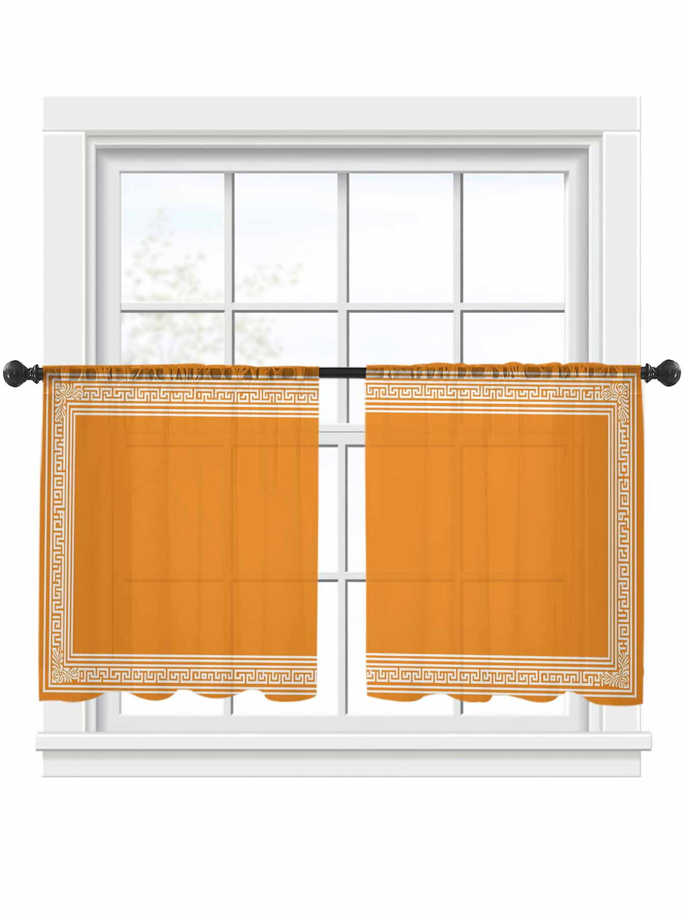 Orange Greek Sheer Curtains 2 Panels Set Key Design Farmhouse Sheer ...
