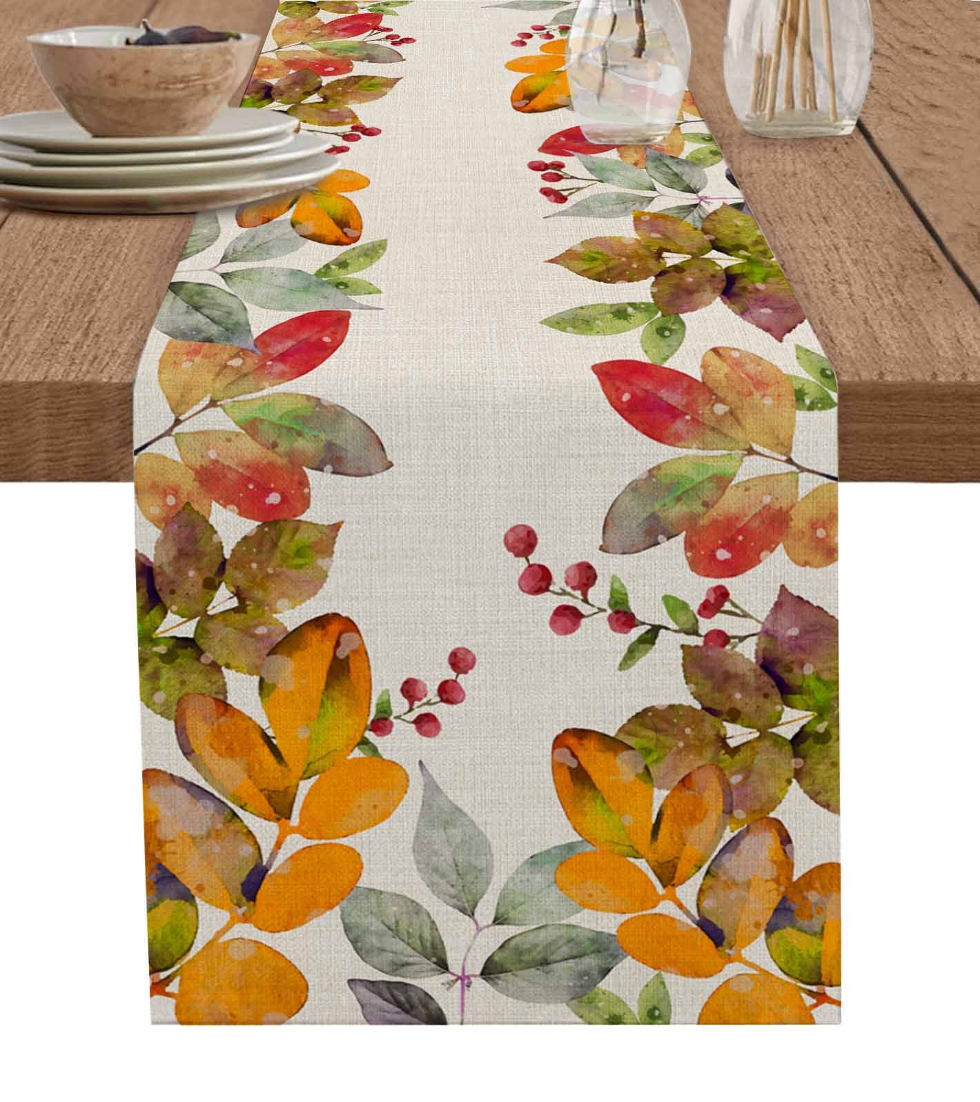 Orange Green Botanical Burlap-Cotton Table Runner 60 Inches Long ...