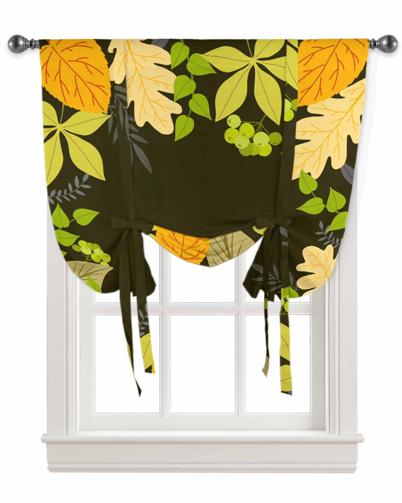Orange Green Botanical Tie Up Curtains for Kitchen Bathroom Bedroom ...