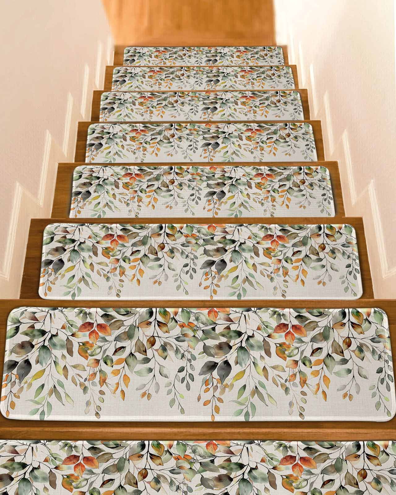 Orange Green Eucalyptus Leaves Stair Treads for Wooden Steps Indoor ...
