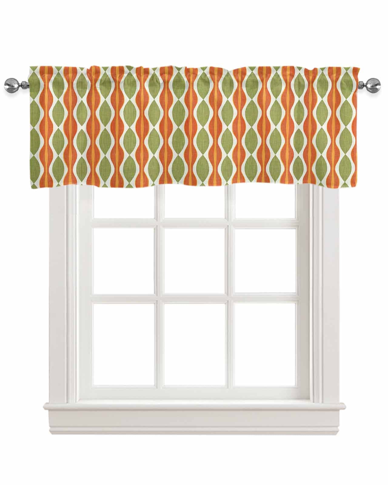 Orange Green Geometric Kitchen Valances for Windows Farmhouse Linen ...