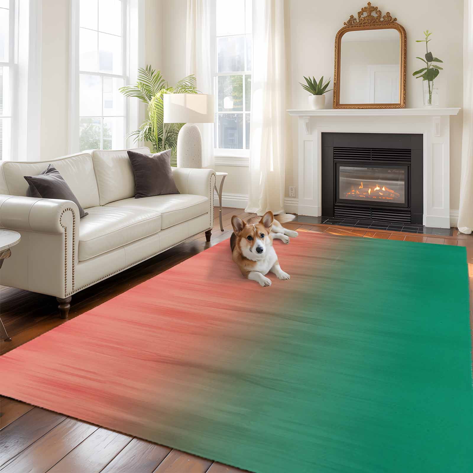 Orange Green Ombre Area Rugs 5x7 ft Contemporary Gradient Abstract ...