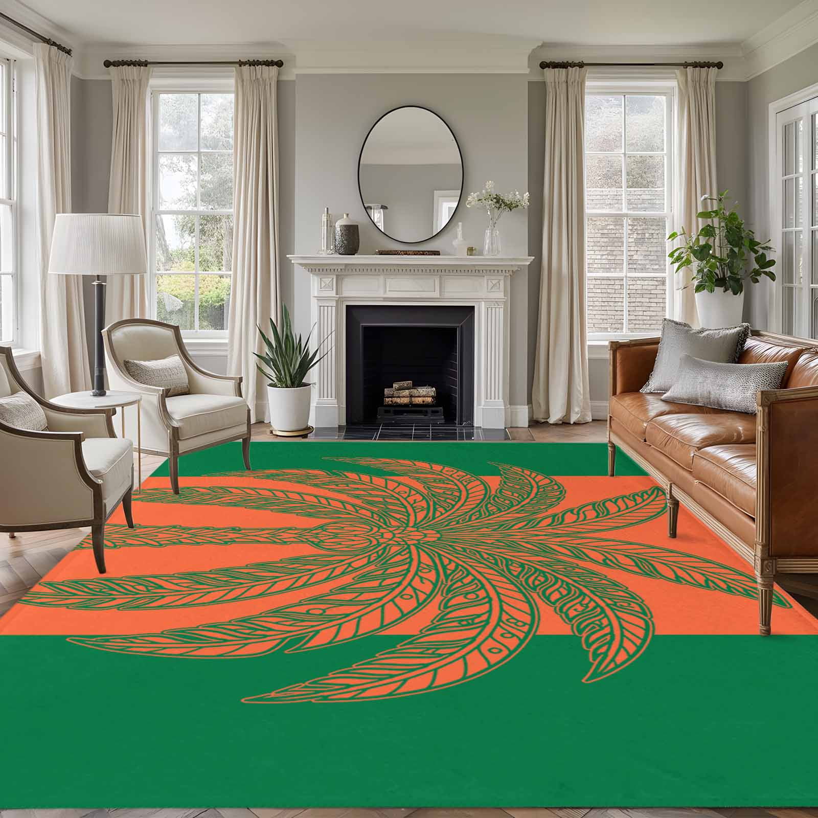 Orange Green Palm Tree Area Rugs 6x9 for Living Room, Summer Beach ...