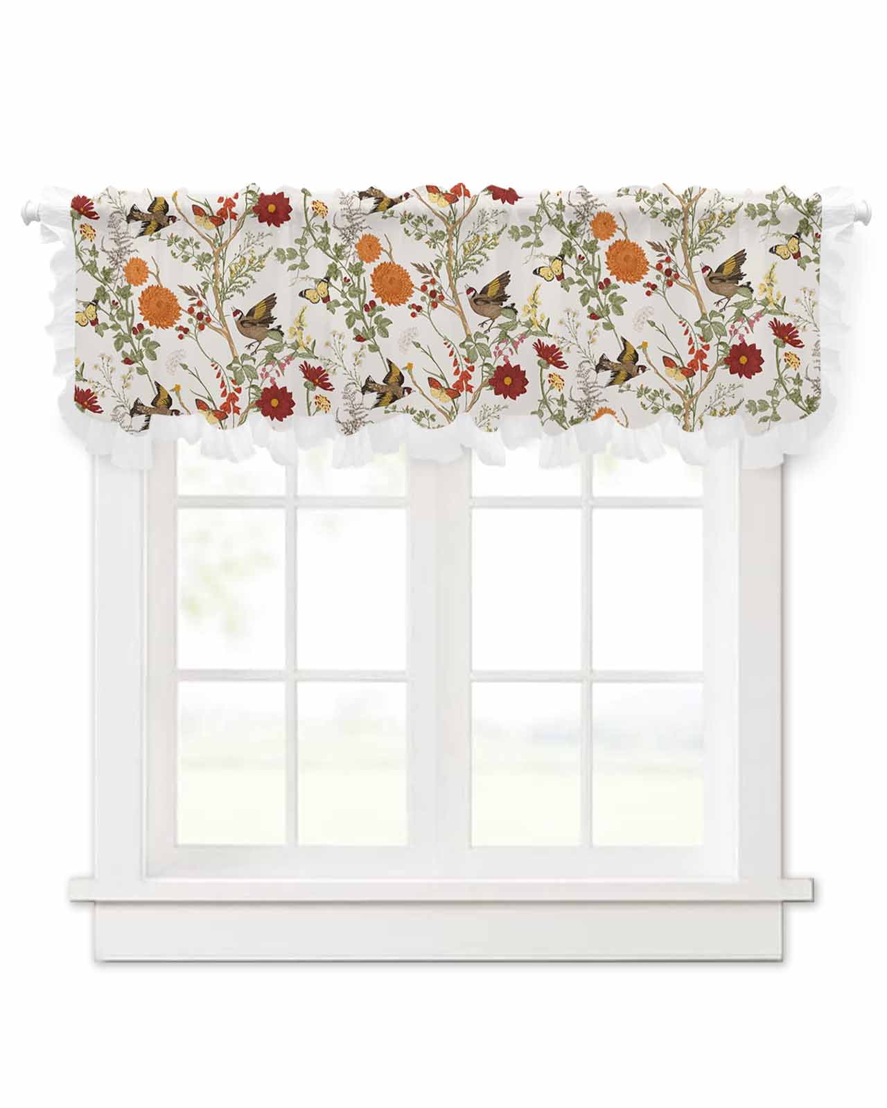 Orange Green Red Botanical Valance Curtains for Window/Kitchen/Bathroom ...