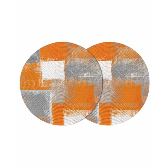Orange Grey Abstract Paint Round Table Placemats set of 2, Modern ...