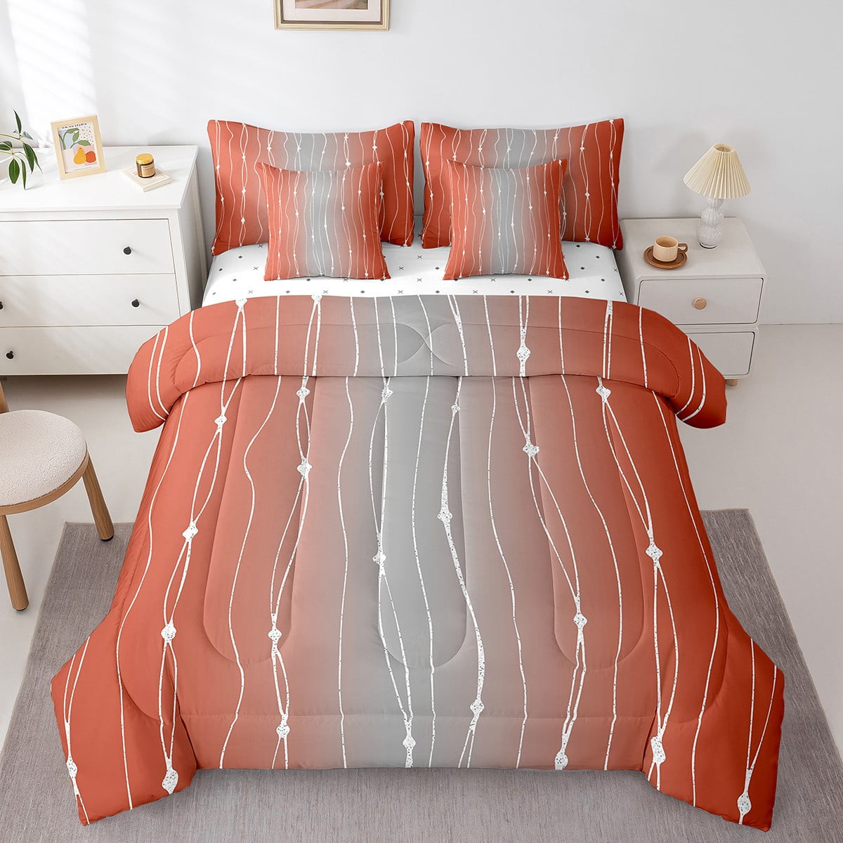 Orange and Grey Bedding King Size 7pcs Gradient Ombre Comforter Set ...