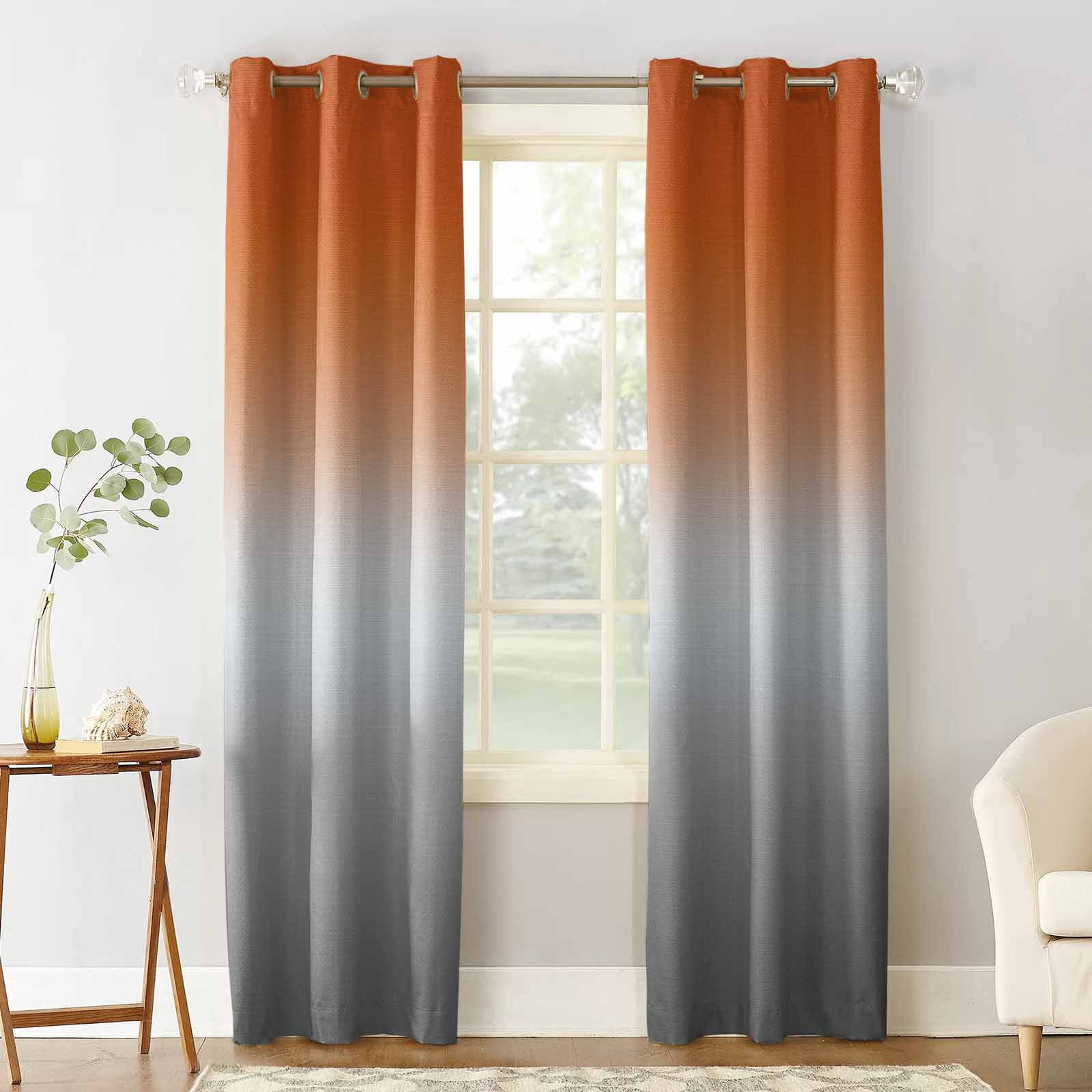Orange Grey Blackout Curtains 96 Inches Length, Ombre Minimalist ...