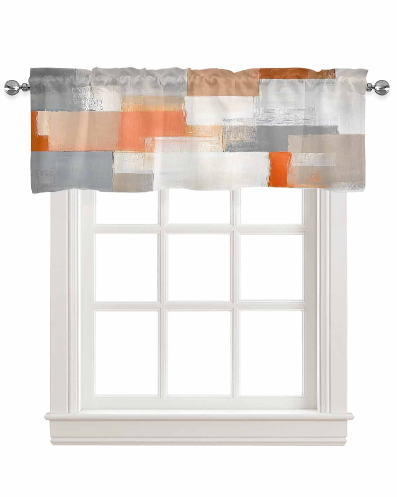 Orange Grey Geometric Kitchen Valances for Windows Farmhouse Linen ...