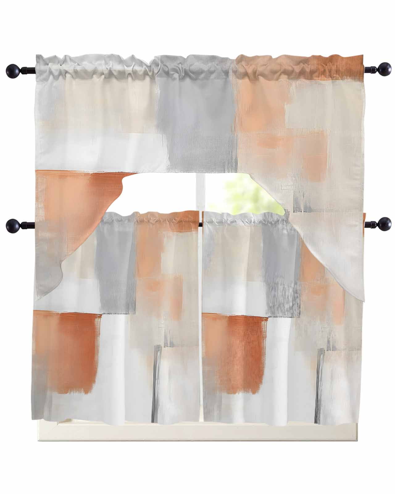 Orange Grey Oil Painting Swag Valance and Tier Curtains Set Ombre ...