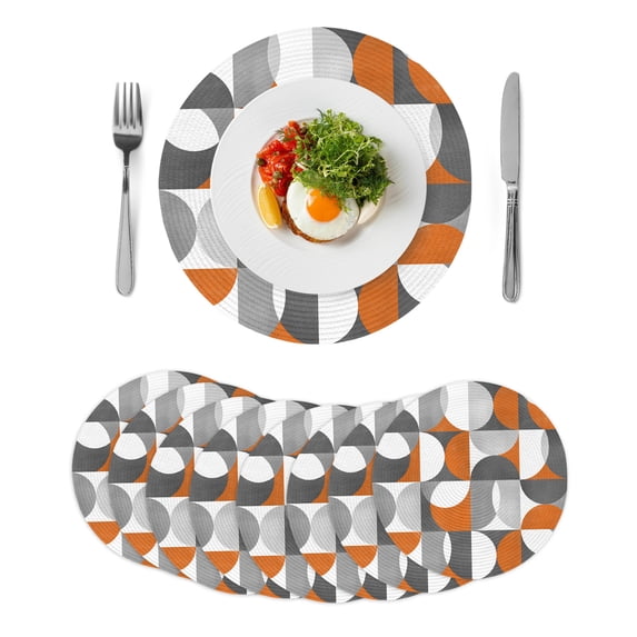 Orange Grey,Round Placemats Set of 8 for Dinning Tables,Heat-proof ...