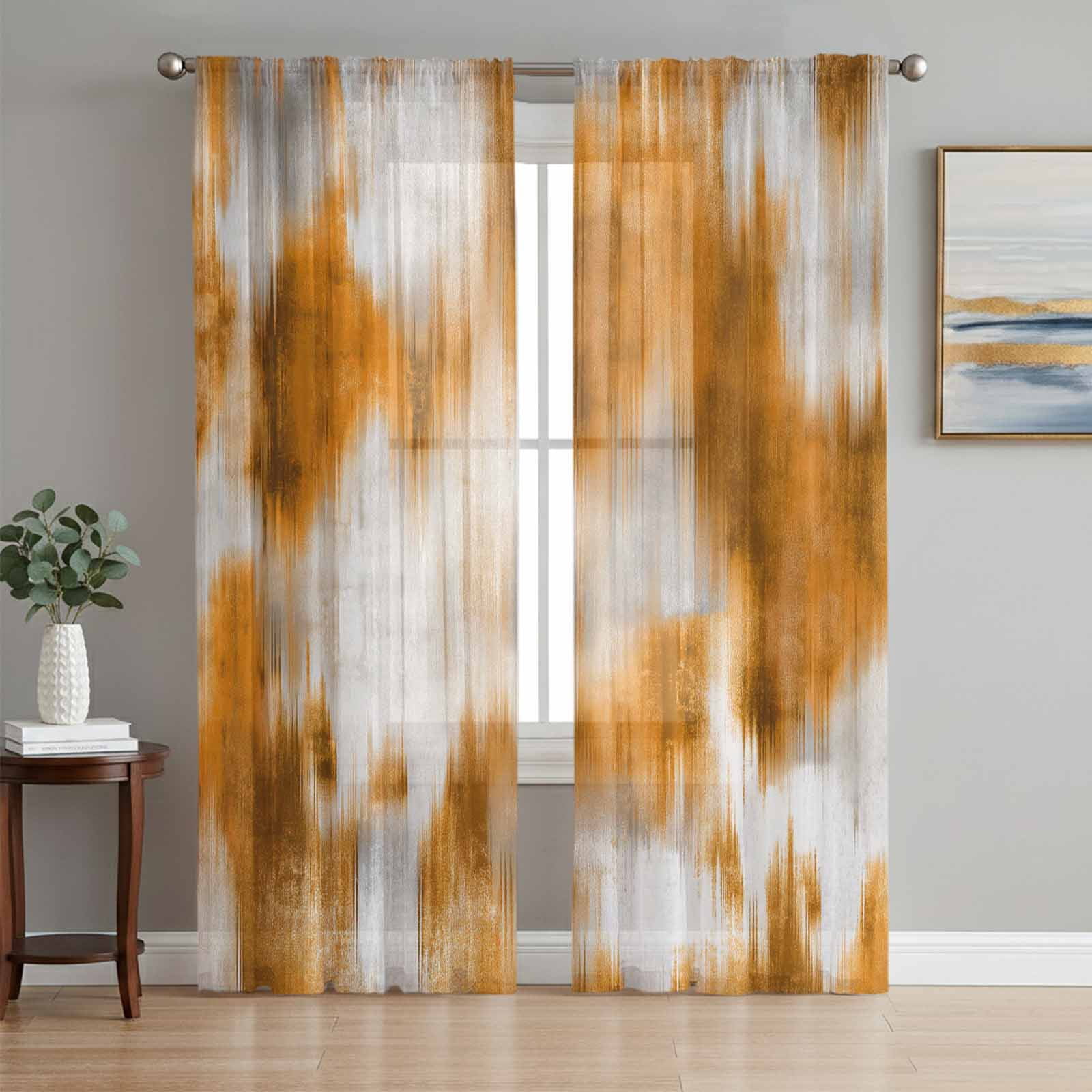 Orange Grey Sheer Curtains 72 Inch Length 2 Panels Set, Vintage ...