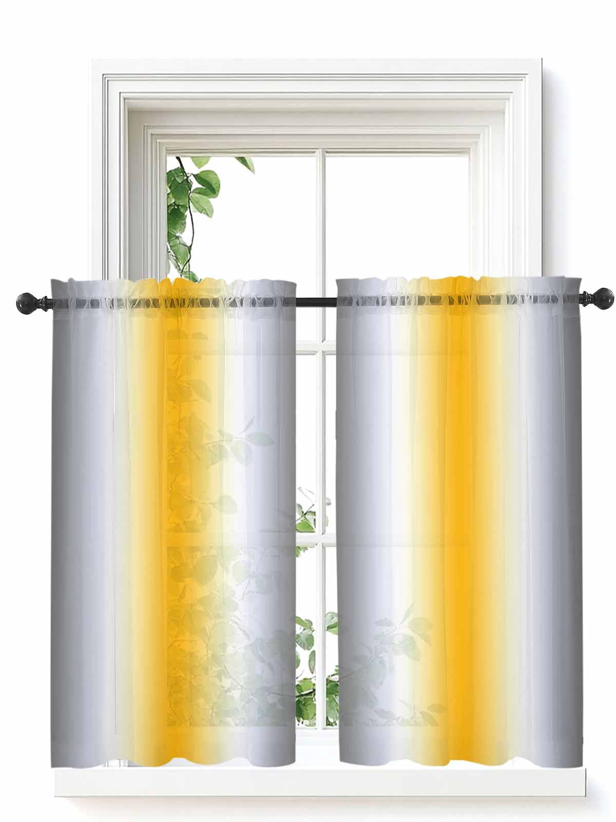 Orange Grey White Curtains 45 Inch Length, Sheer Curtains for Bedroom ...