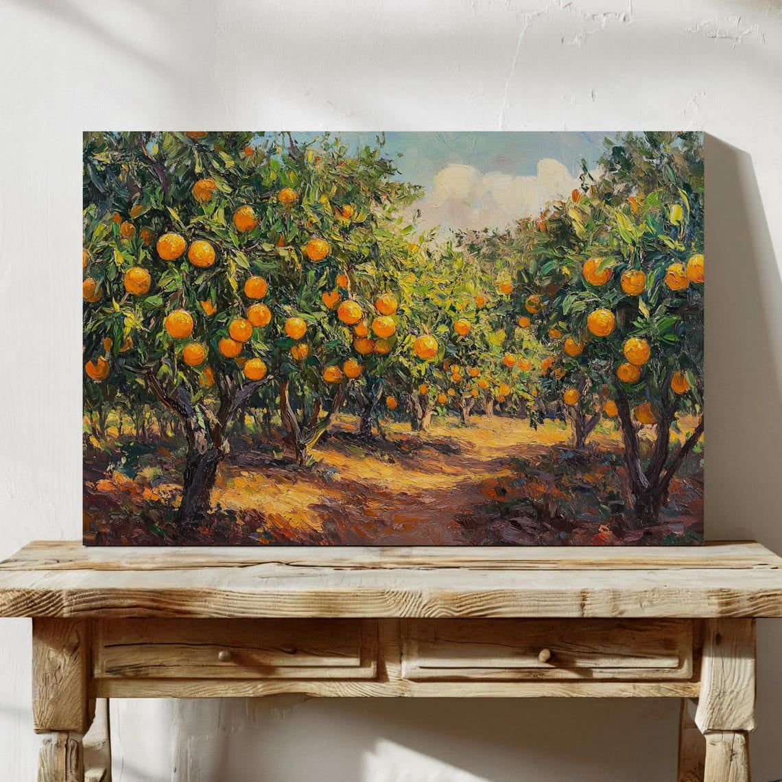 Orange Grove Oil Painting Print – Vibrant Citrus Orchard Landscape Wall ...