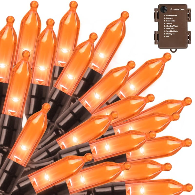 Orange Halloween Lights Battery Operated,2PK18Ft 50 LED Mini String ...