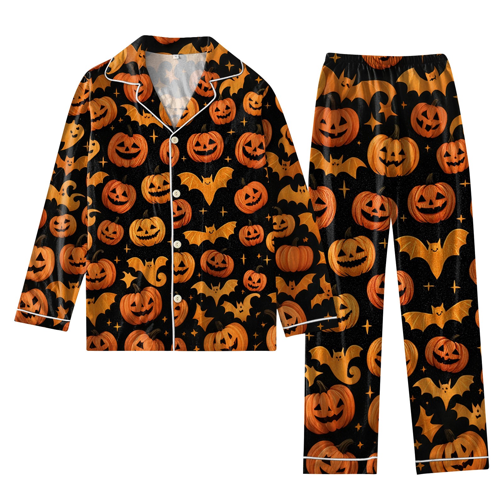Orange Halloween Pajamas Set For Women Fashion Print Home Shorts Pajama ...