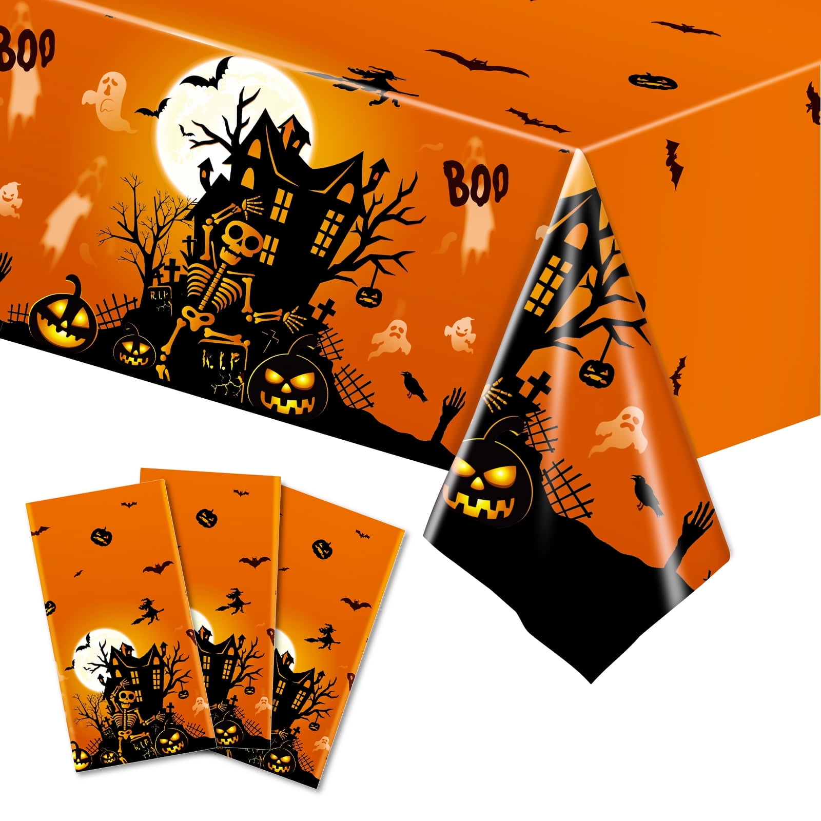 Orange Halloween Tablecloth Plastic - Large 54x108 Inch Pack of 3 ...