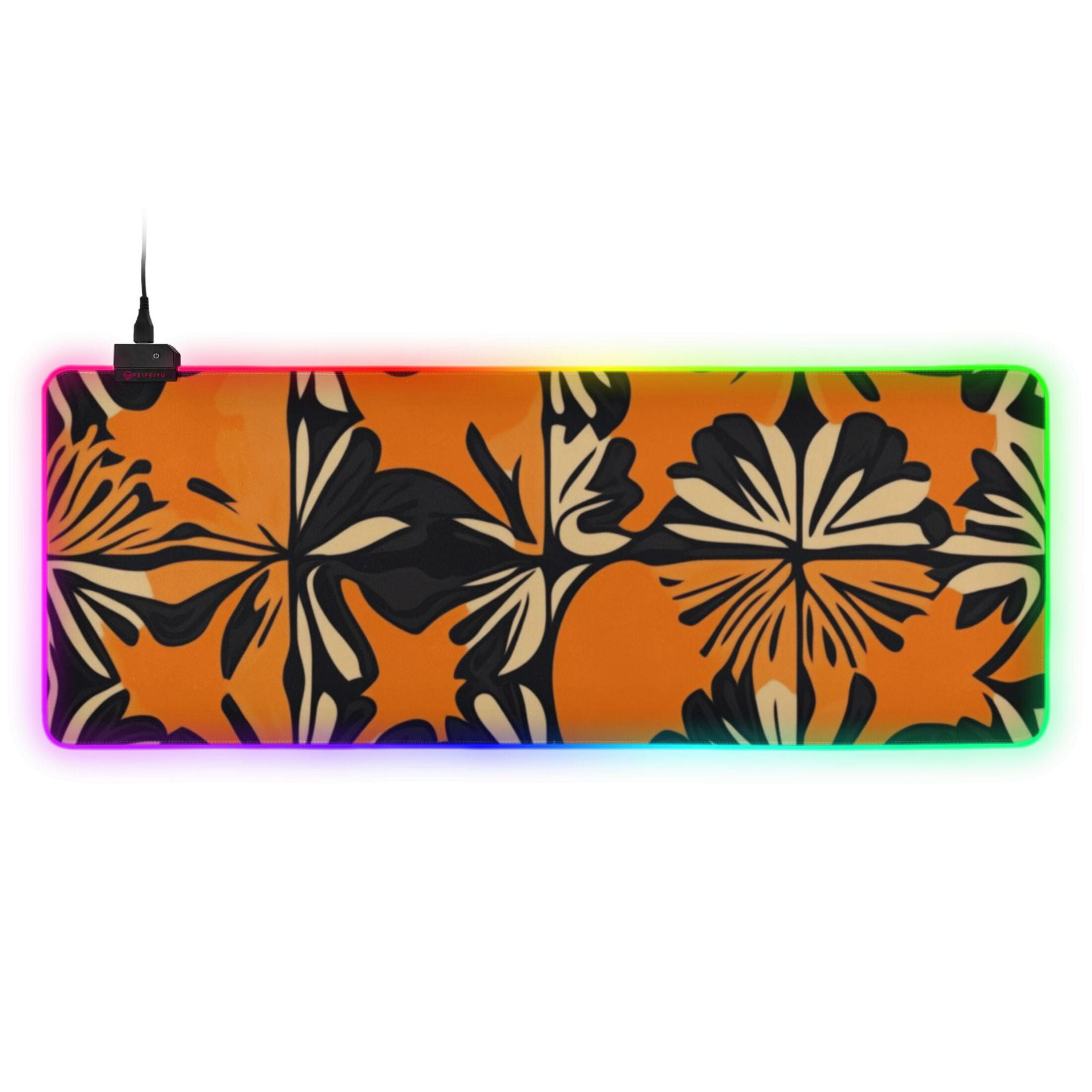 Orange Hawaiian Style Patterns RGB Gaming Mouse Pad Large Keyboard Mat ...