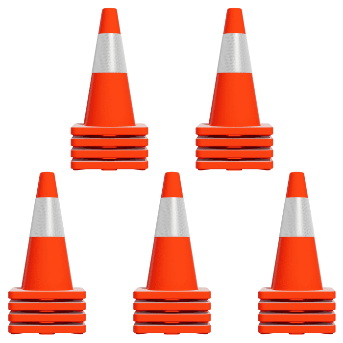 Orange Hazard Caution Cone, Reflective Strip, Stable Base, Flexible PVC ...