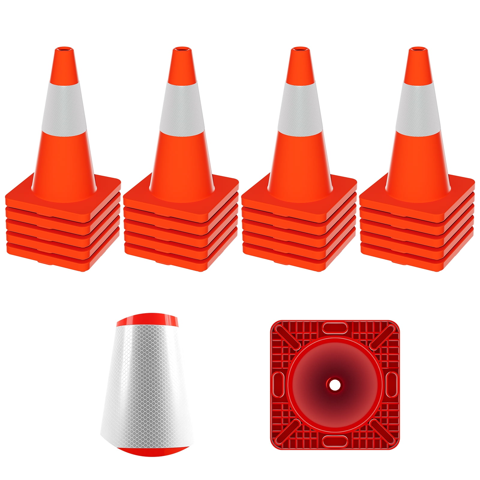 Orange Hazard Cone, 20 Pack Set, Durable PVC Build, Reflective Road ...