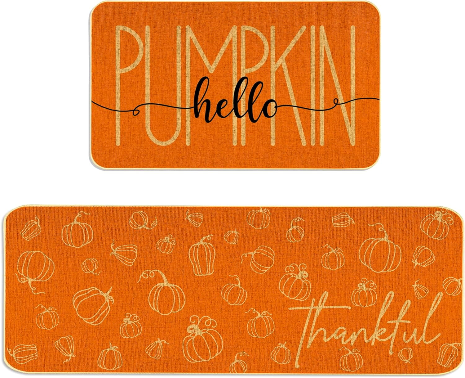 Orange Hello Pumpkin Thankful Fall Kitchen Mats Set of 2,Thanksgiving ...