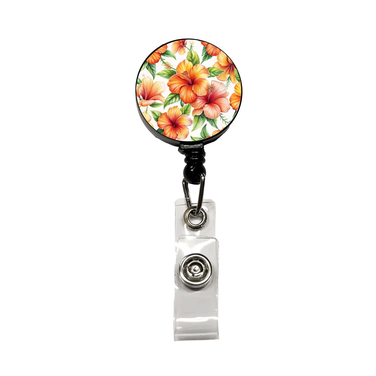 Orange Hibiscus Flowers Watercolor Retractable Reel ID Badge Key Card ...