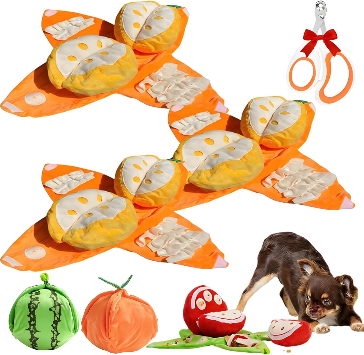 Orange Hide Plush Dog Toy, 3 in 1 Interactive Crinkle Dog Toy, Sniffing ...