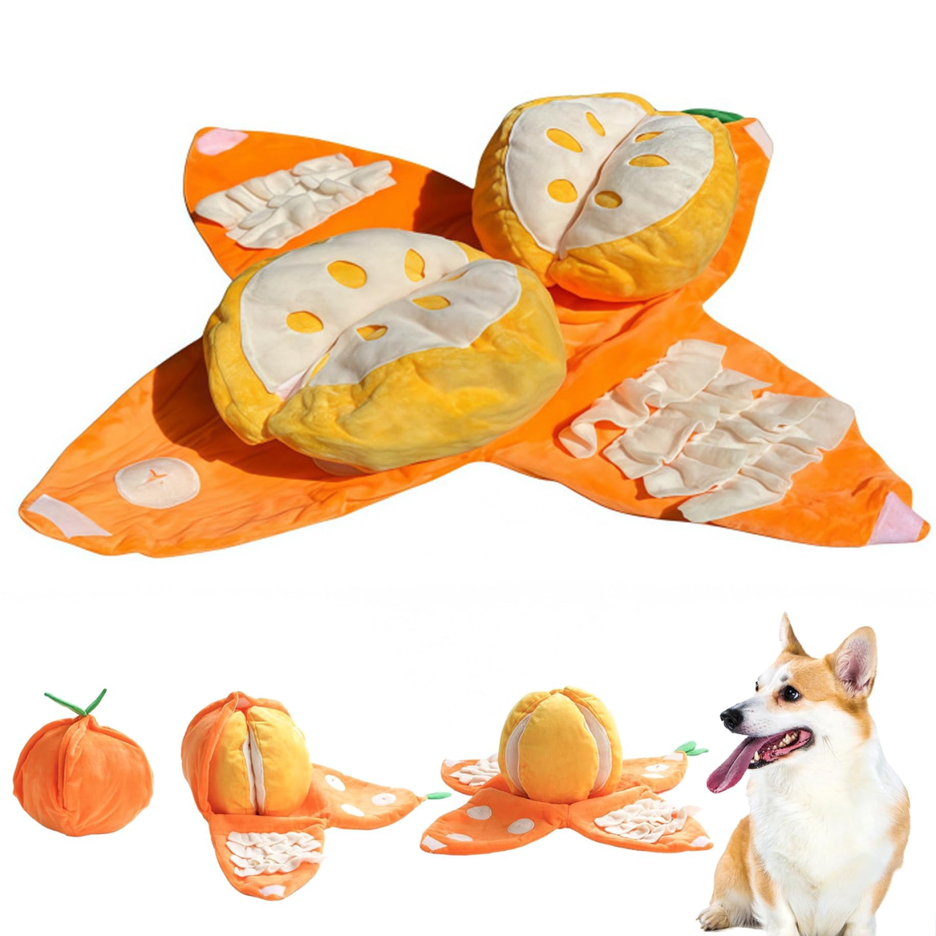 Orange Hide-and-Seek Plush Dog Toy, 3-in-1 Interactive Squeaky Puzzle ...