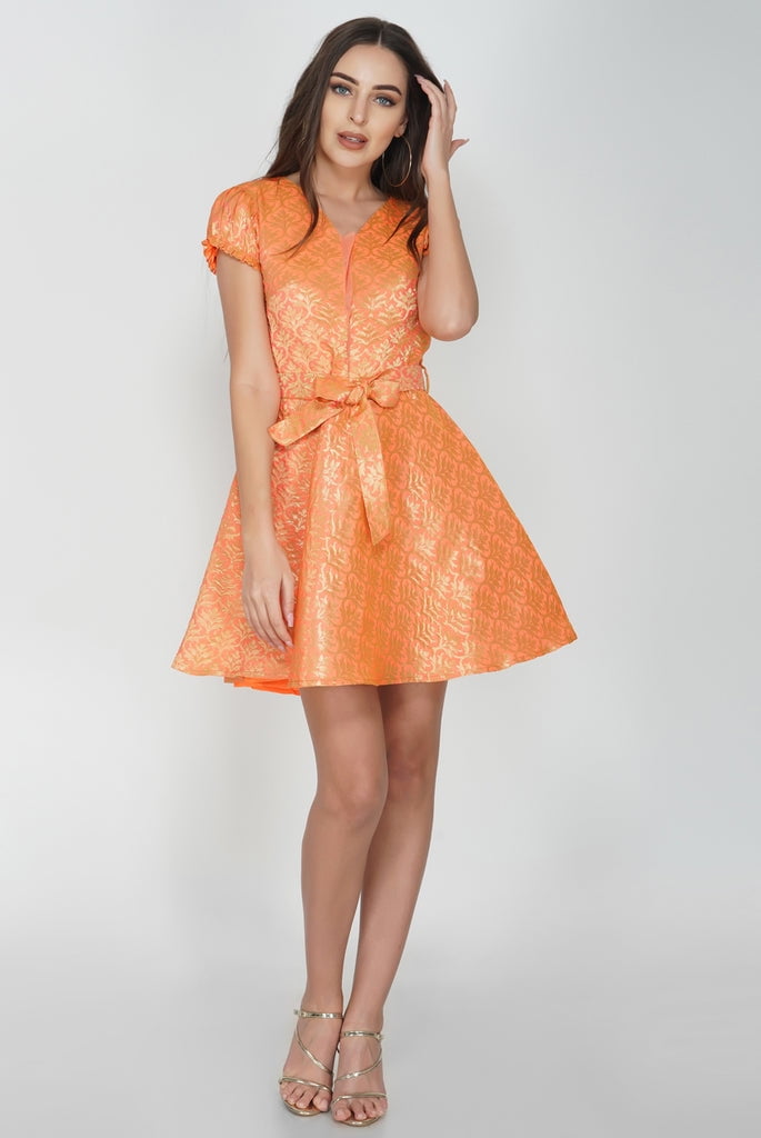 Orange Jacquard Flared Mini Frock - Walmart.com