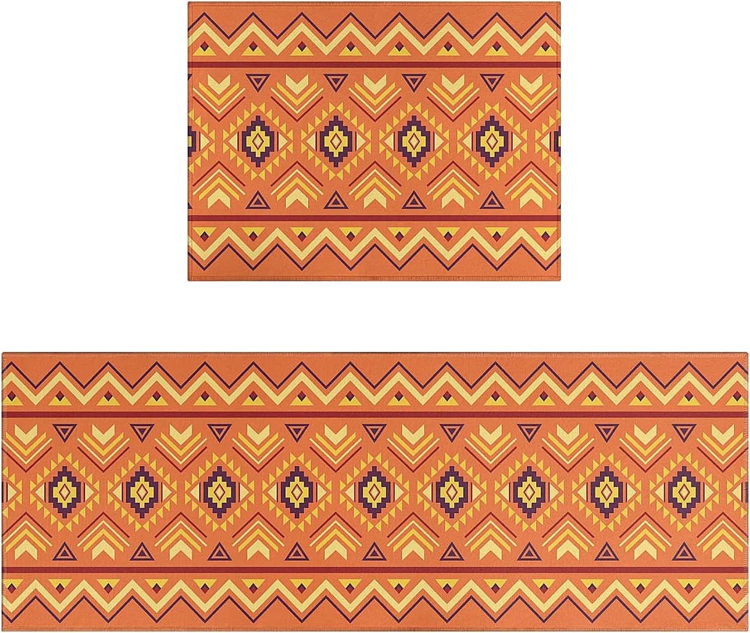2 Piece Orange Boho Kitchen Rug Set, Non-Slip & Washable Floor Mats ...