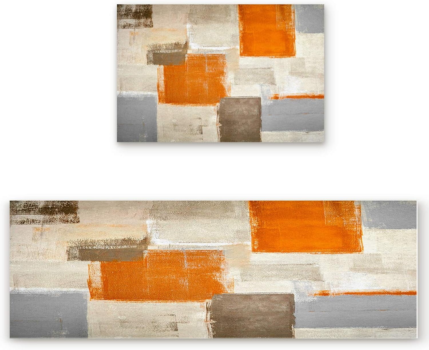 Orange Kitchen Rugs and Mats Set of 2 Orange and Grey Abstract Art ...