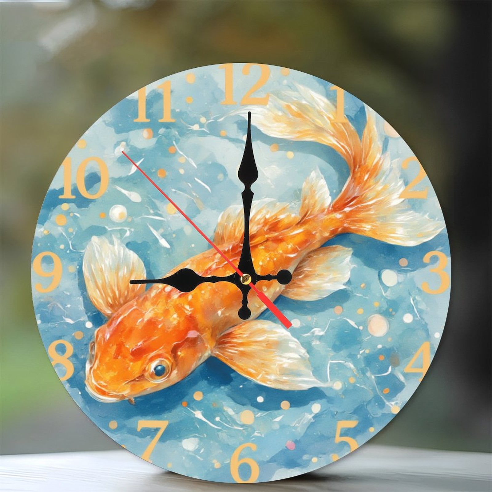 Orange Koi Fish Wall Clock Home Decor Art 10-Inch Silent Wooden Wall ...