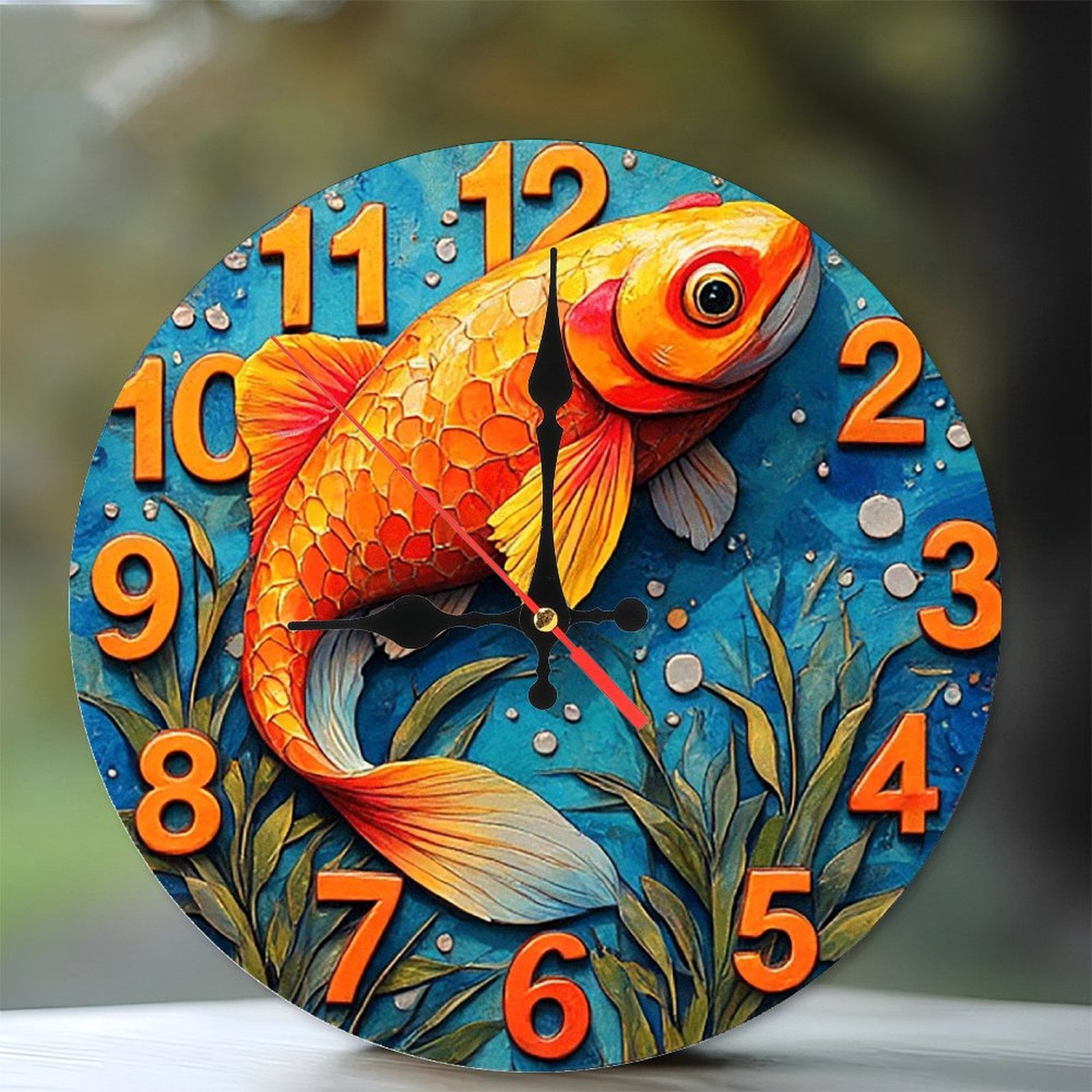 Orange Koi Fish Wall Clock Underwater Scene Home Decor 10-Inch Silent ...
